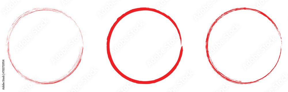 Red circle line hand drawn set. Highlight hand drawing circle isolated ...