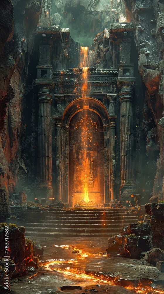 A mythical forge inside Mount Olympus, where gods craft weapons and ...