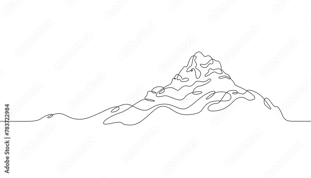 One continuous line. Landscape of mountain range and high mountain. Web ...