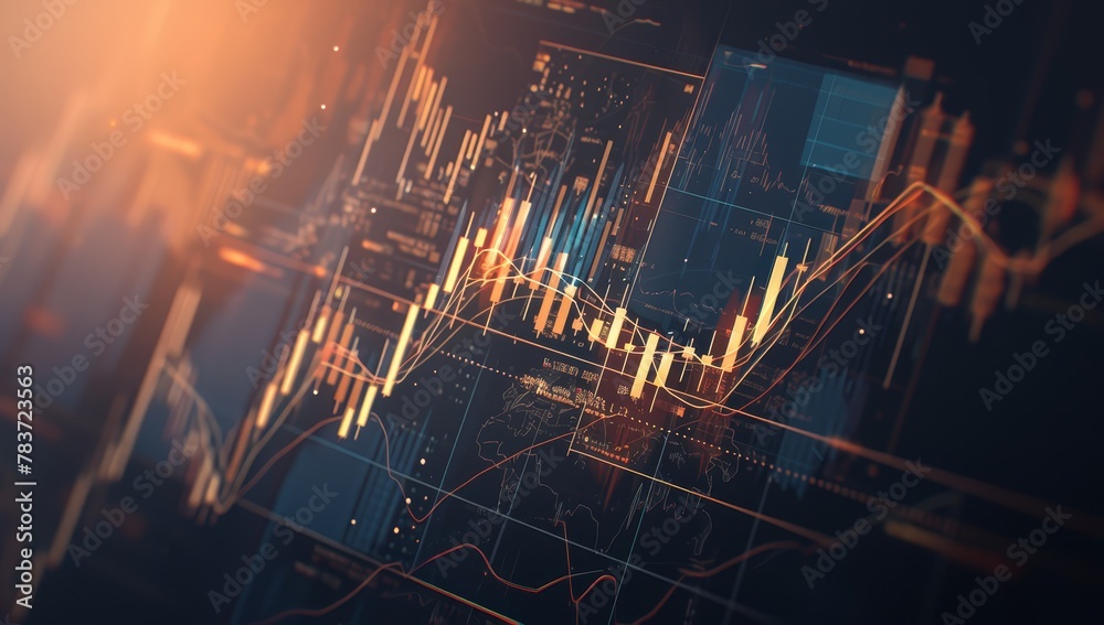A gold and black background with an animated graph of stock market ...