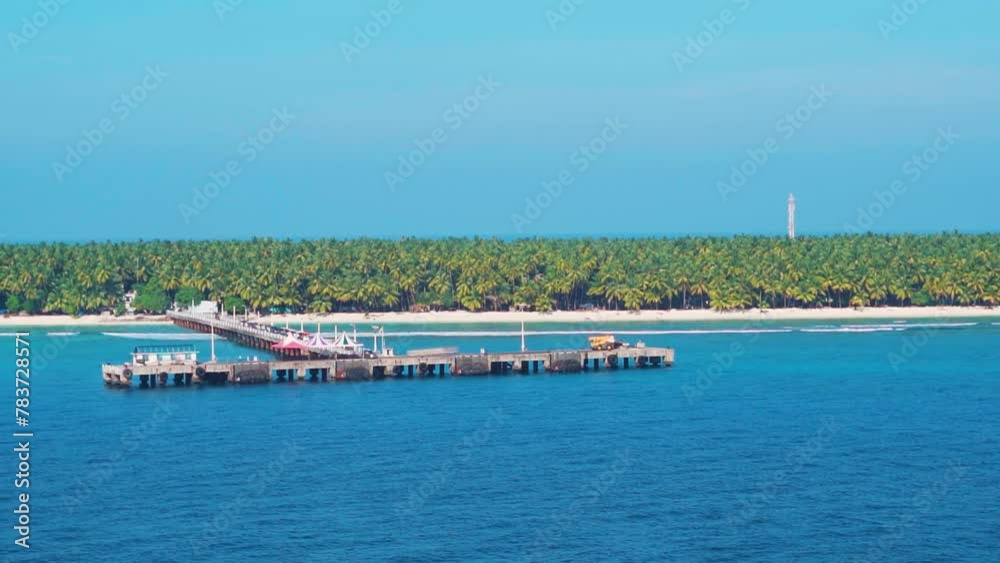 Blue water of ocean and cement jetty at Agatti Island in Lakshadweep ...