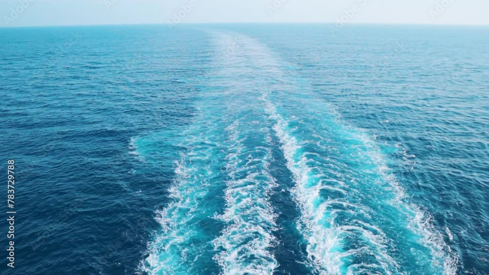 Wake of cruise ship in Arabian ocean. Boat creates the foam on sea ...