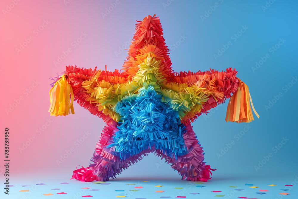 Vibrant pinata in the shape of a star isolated on a gradient background ...