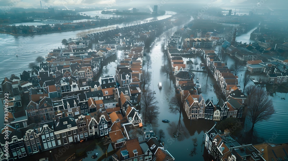 city underwater high rising sea level flooded dutch cityscape climate ...