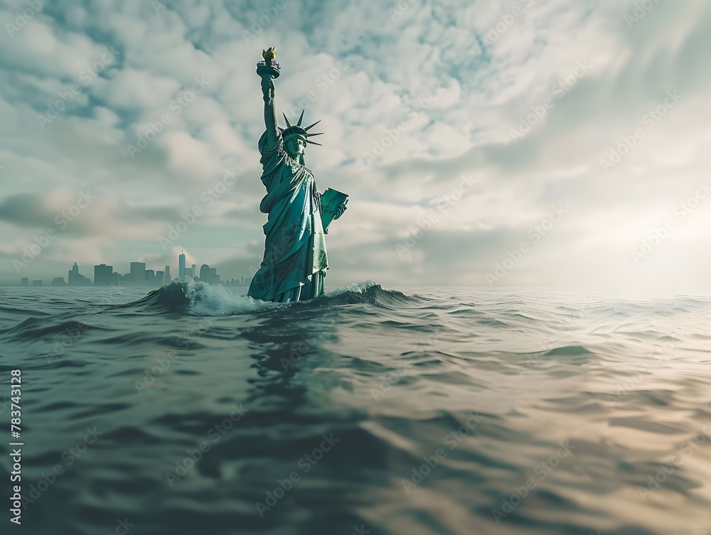statue of liberty new york underwater flooded, rising high sea level ...