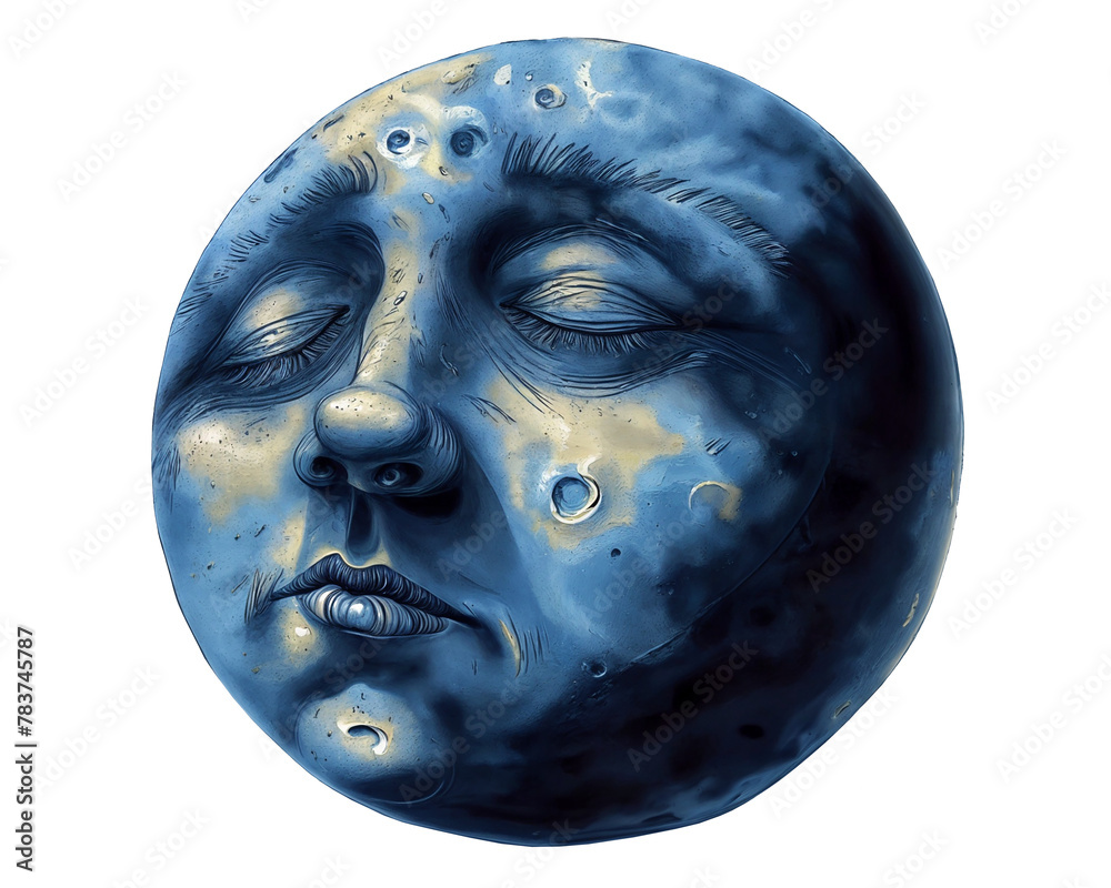 clipart blue moon with a sleeping sad face watercolor illustration ...