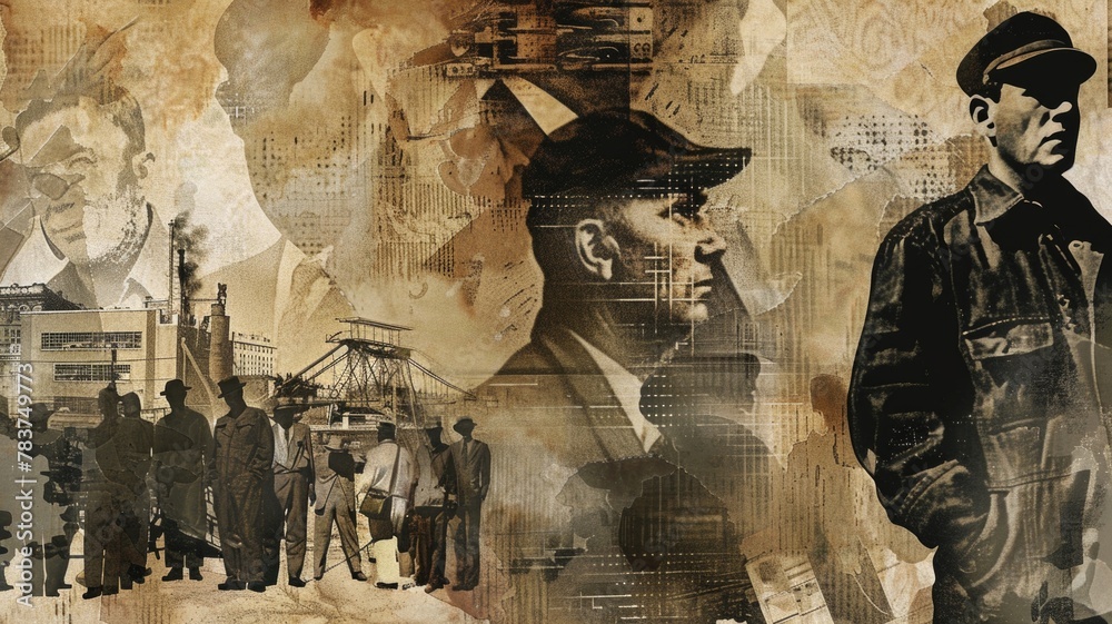 poster with a vintage look, incorporating black and white photos of ...