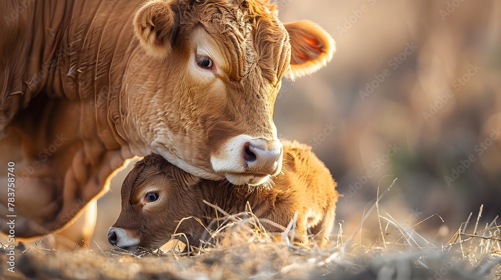 Intimate Embrace of a Cow and Her Newborn Calf Showcasing the Powerful ...