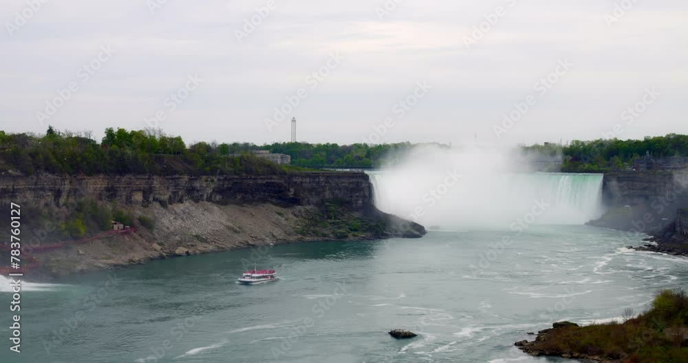 Natural beauty of Niagara River Falls complex from distance in daylight ...