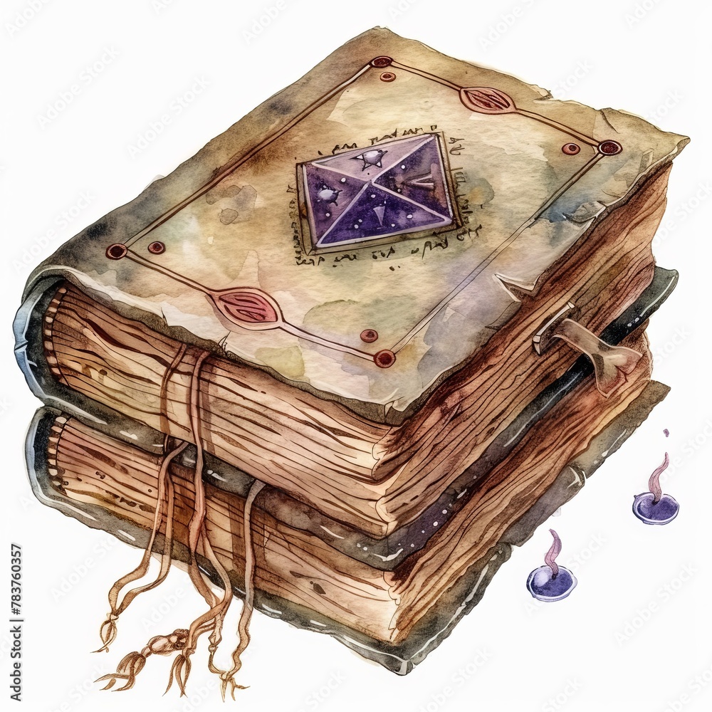 Ancient Spell Book with Mystical Symbols,A mystical watercolor clipart ...