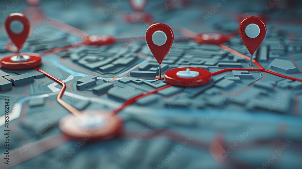 Emergency Response: A 3D vector illustration of a map with pins ...