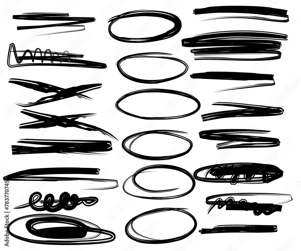 Marker pen underline and strikethrough strokes. Hand drawn collection ...