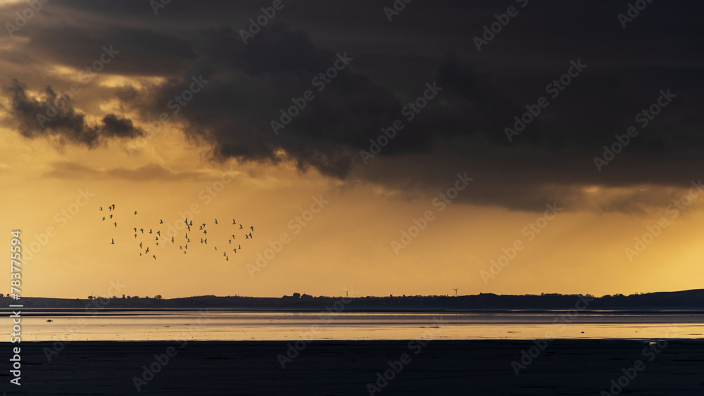 Poster Beautiful moody storm skies over ocean landscape with distant ...