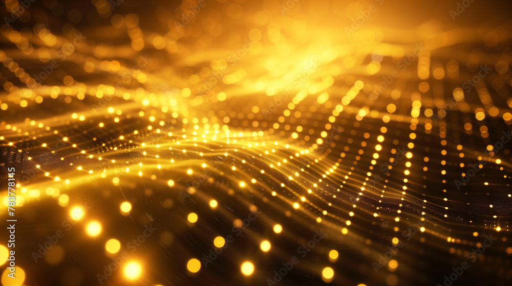 Abstract golden digital background with light stripes and glow lines on ...