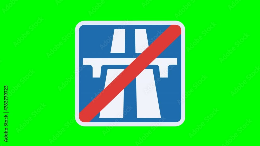 Appearance of blue and white end of highway square road sign crossed ...