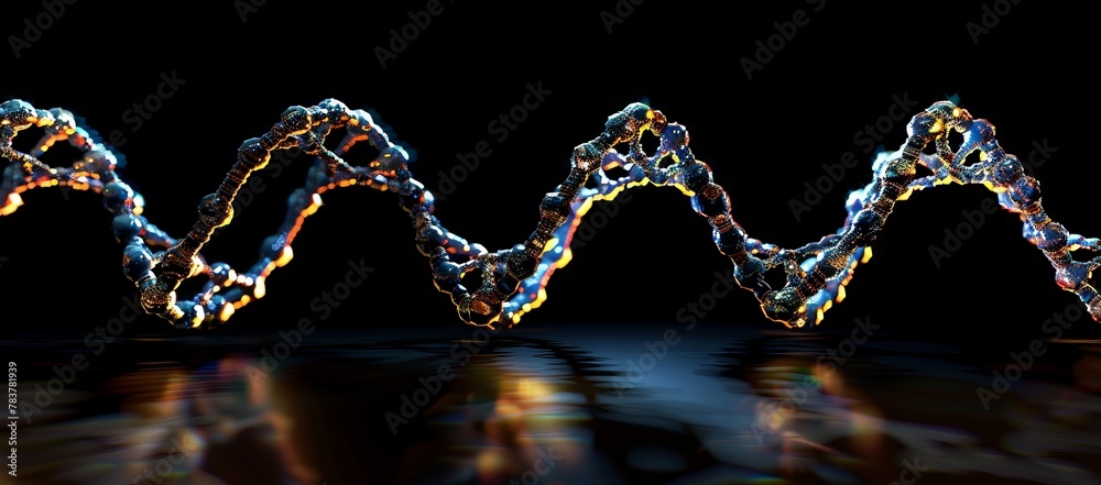 DNA sequence closeup isolated on black background as graphical element ...