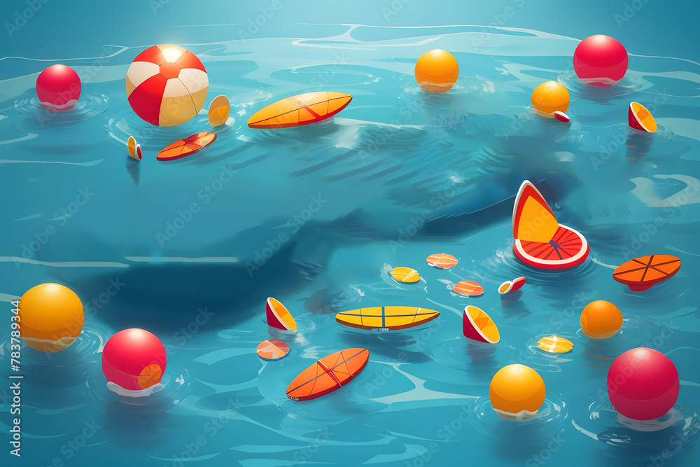 Summer-time vector design. It's summertime text with floating elements ...