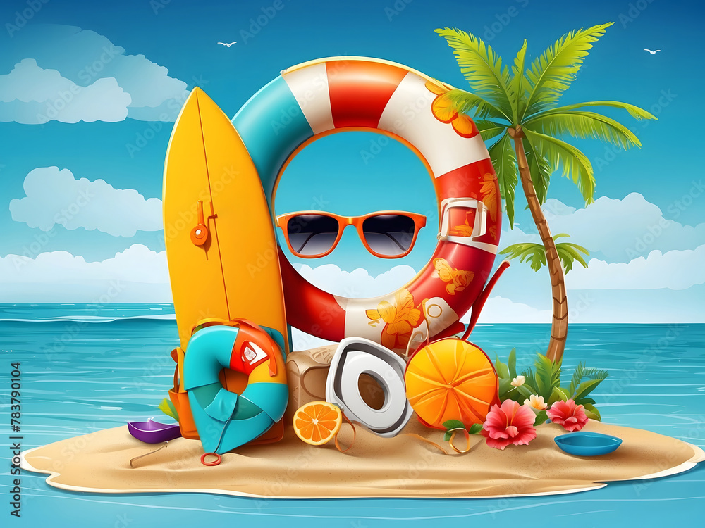 Summer-time vector banner design. It's summer-time text with beach ...
