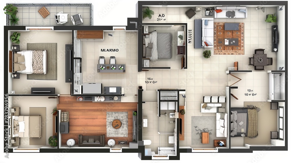 A floor plan of the apartment. The floor plan shows the layout of the ...