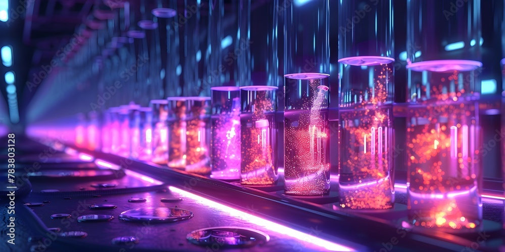 Futuristic Laboratory Display of Glowing Fluorescent Test Tubes ...