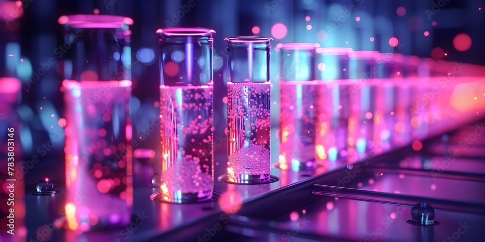 Glowing Test Tubes Illuminated Under Ultraviolet Light Revealing ...