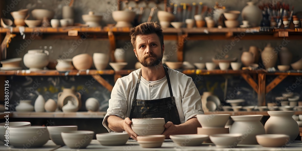 Artisan Crafting Ceramics in a Modern Pottery Studio Blending Art with ...