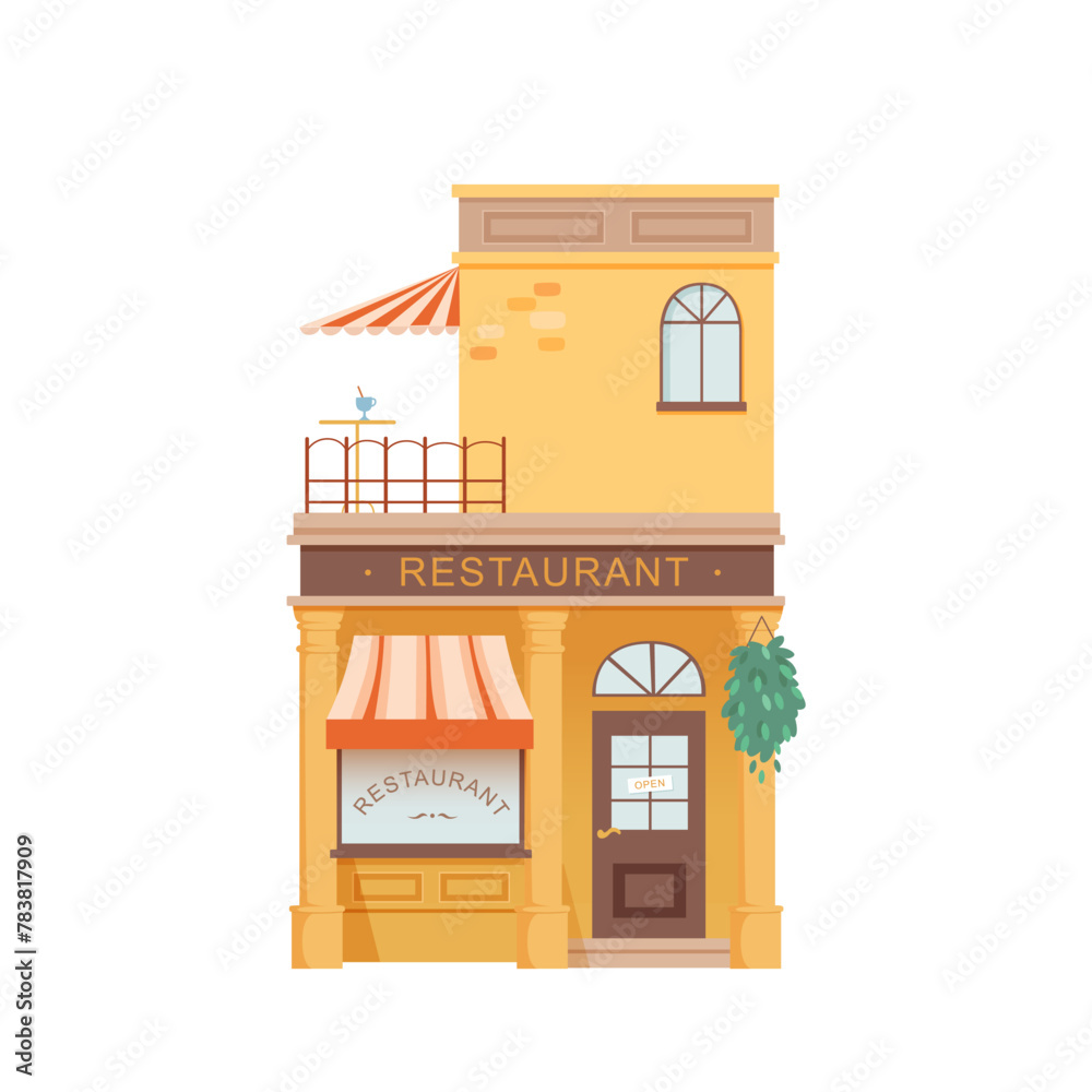 Restaurant building front view vector illustration. City exterior ...