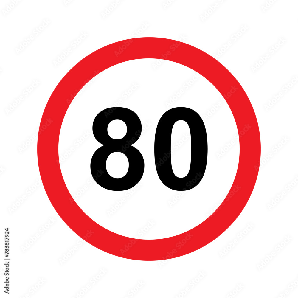 Speed limit sign vector illustration. 80 km icon. Abstract street ...