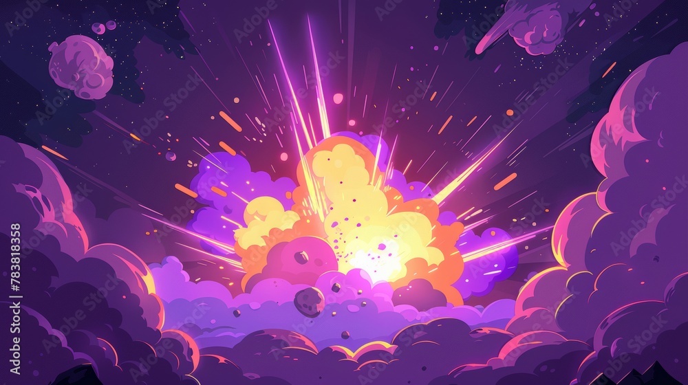 Fire explosion game cartoon modern. Flash explosion graphic banner ...