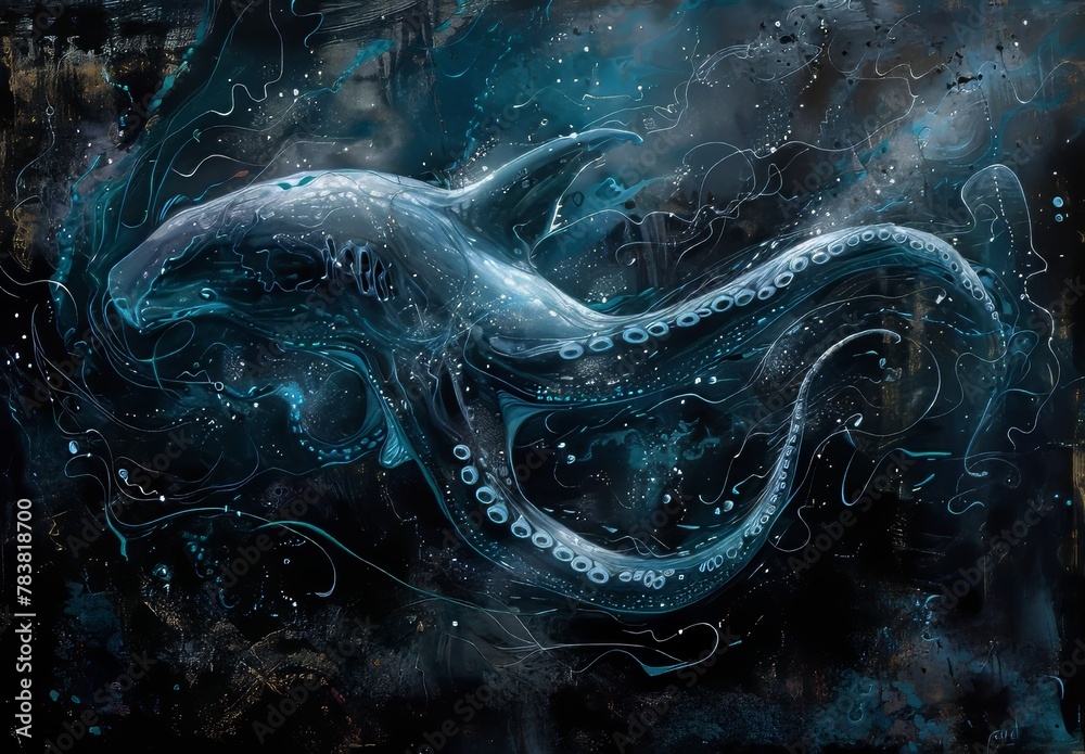 Imaginative portraits of marine predators like sharks, octopuses, or ...