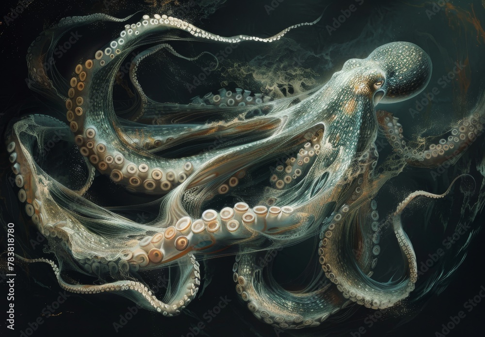 Imaginative portraits of marine predators like sharks, octopuses, or ...