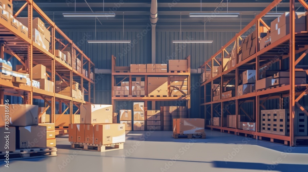 Warehouse storage interior with pallets and boxes. Delivery stockroom ...