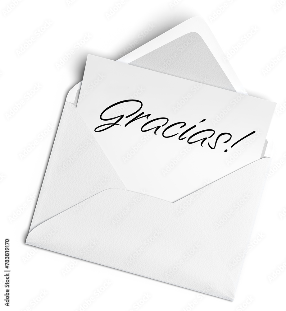 Letter with the Spanish text "Gracias" ("Thanks") in an envelope on ...
