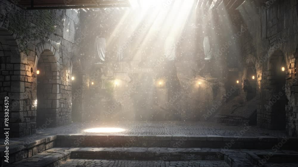 Ancient Greek Hall: 3D Render of a Stone Stage with Illuminating Light ...