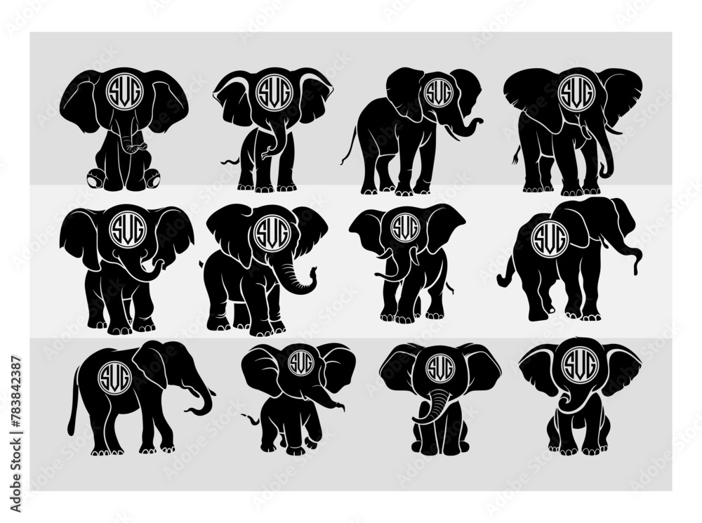 Baby Elephant Circle Monogram Svg | Bundle | Baby Elephant Baby ...