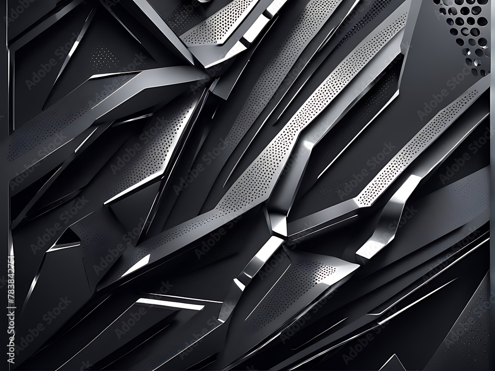 composition of futuristic, dark pieces against a background design of ...