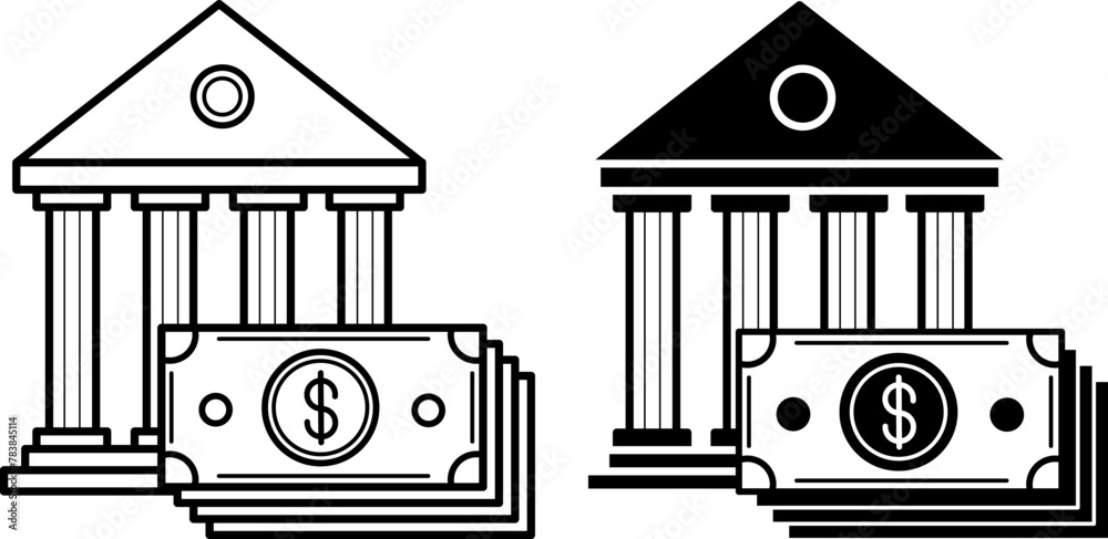 Vetor de Bank Building Icons. Black and White Vector Icons of Bank ...