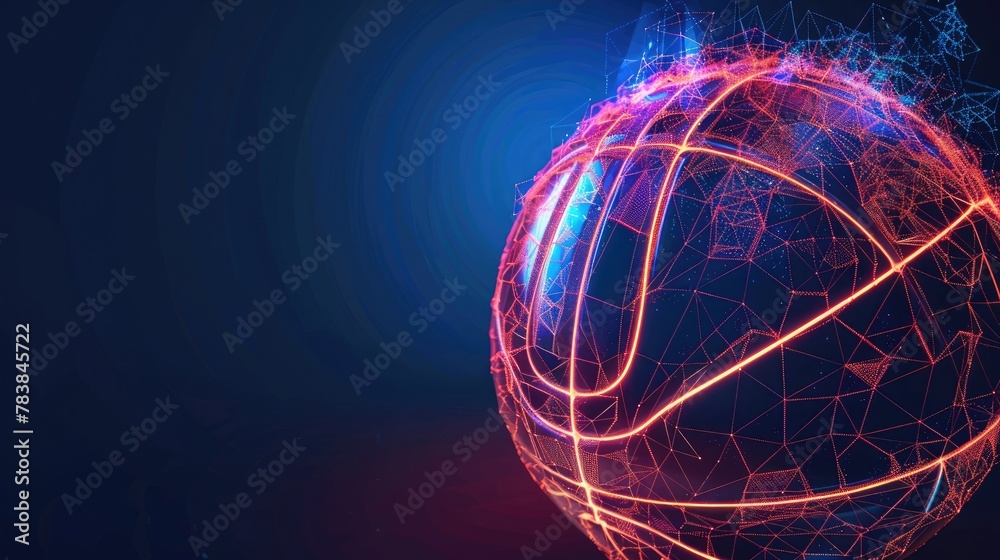 Mechanical futuristic basketball in shiny material with neon glowing ...
