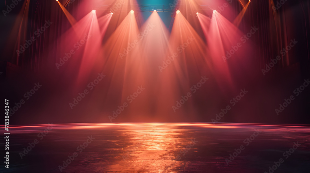 Empty stage light background. Illuminated stage with warm lighting ...