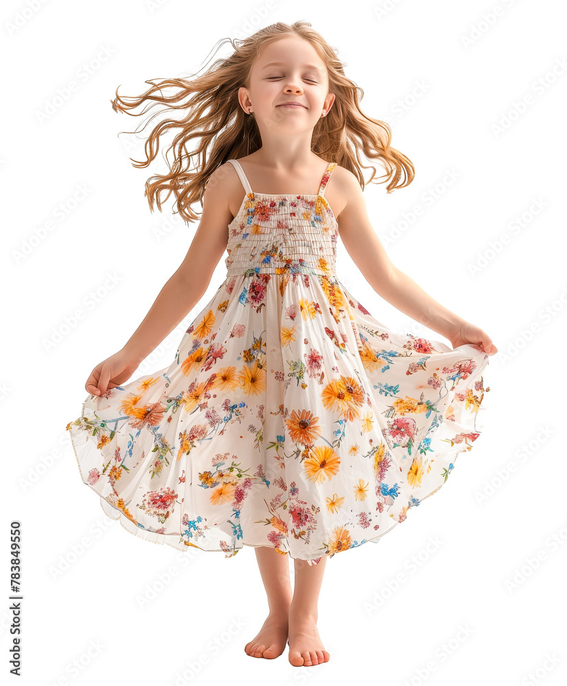 Beautiful little girl in sweet summer dress isolated on white ...