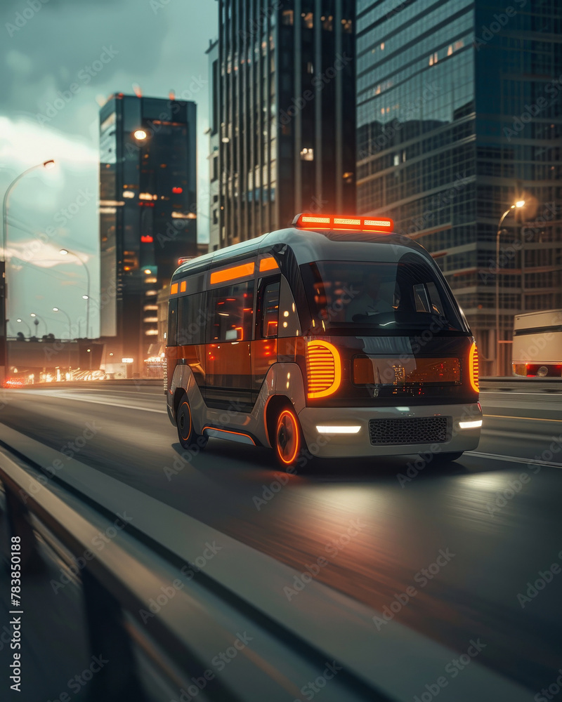 An ambulance with autonomous driving features rushing to a scene ...