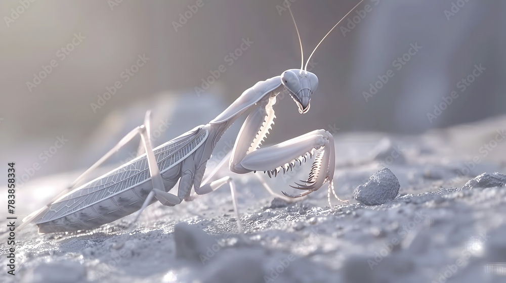 An extreme close-up side view of a praying mantis cleaning its forelegs ...