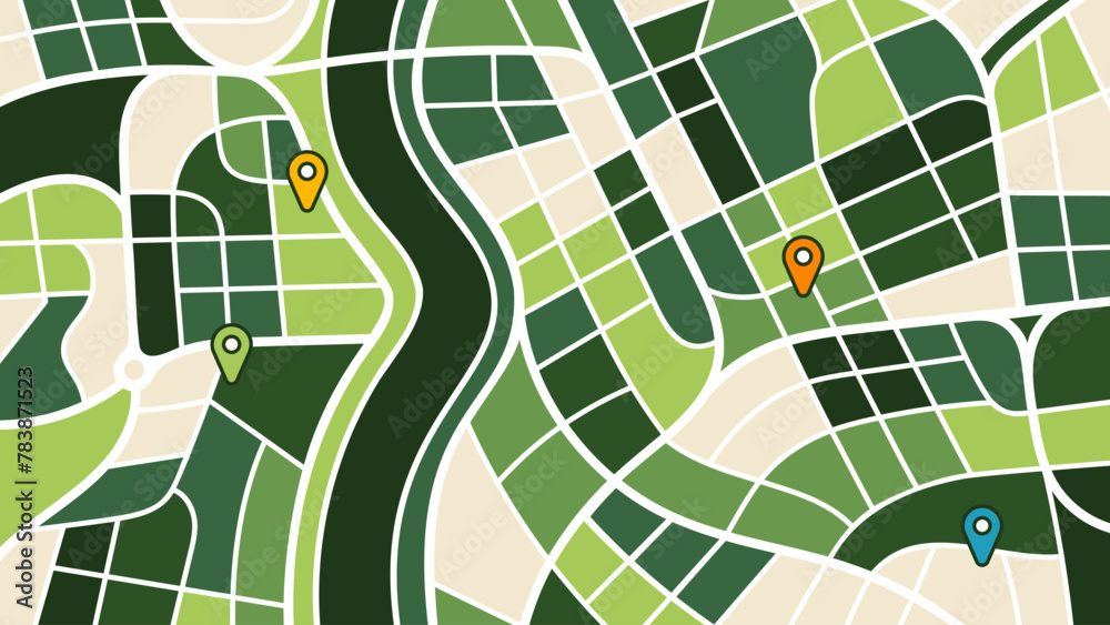 City map navigation. GPS navigator. Point marker icon. Top view, view ...