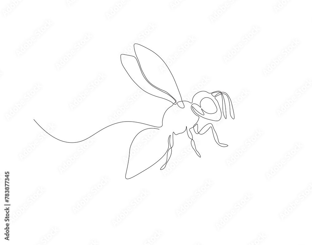 Continuous line drawing of bee. One line of flying bee. Flying insects ...