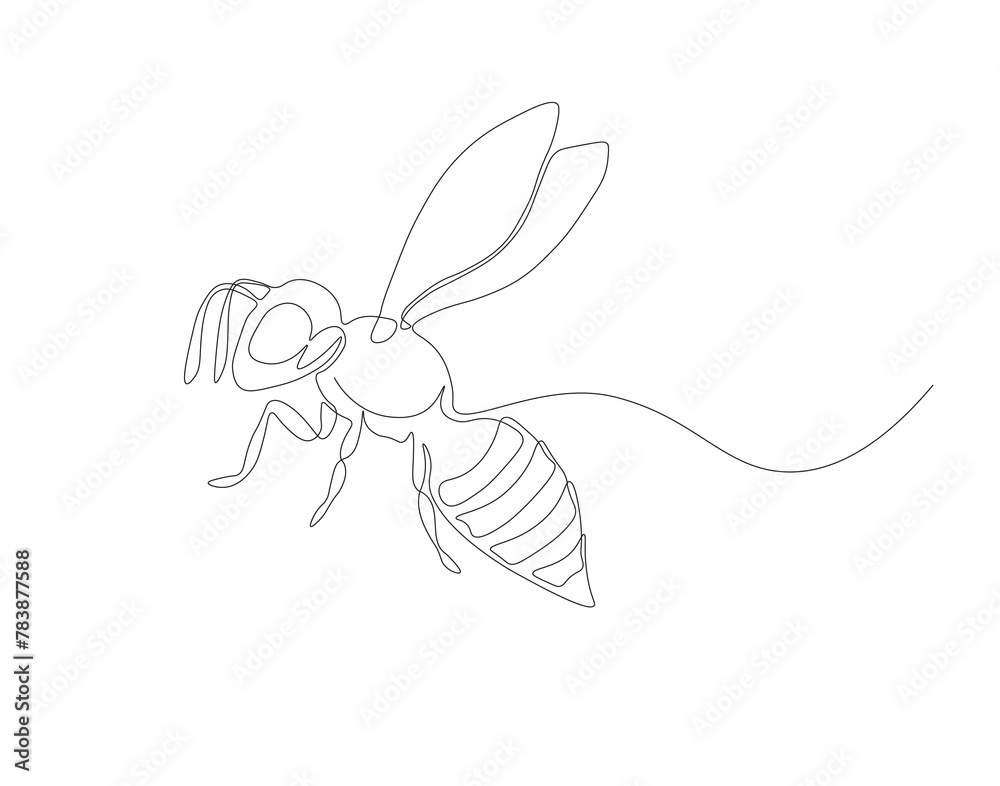 Continuous line drawing of bee. One line of flying bee. Flying insects ...