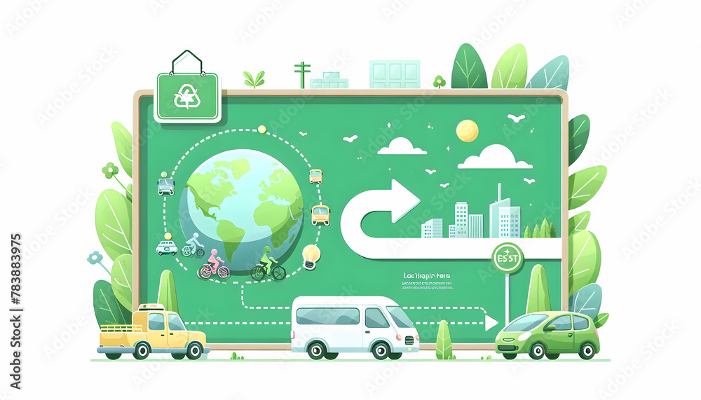Flat vector illustration of Green Transport Movement poster promoting ...