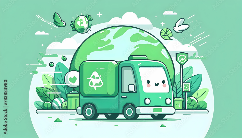 Flat vector illustration promoting green transport movement to reduce ...