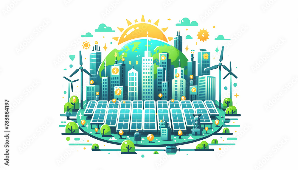 Solar City Skylines: A Clean Energy Future Poster Earth Day theme Stock ...
