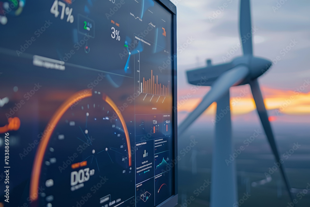 A computer monitor displays a graph of wind speed and direction. The ...