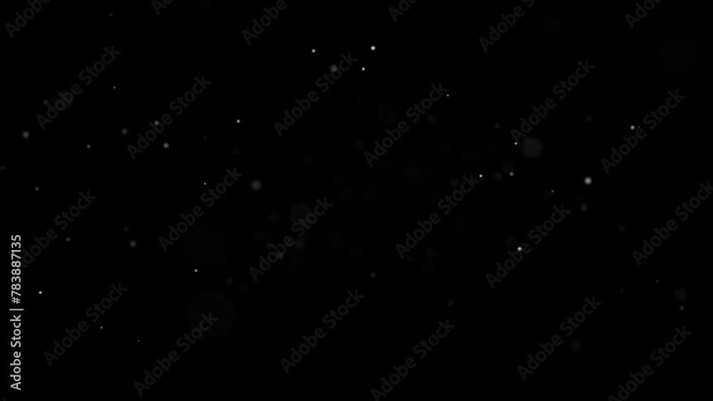 Abstract animated overlay effect of white dots floating on black ...